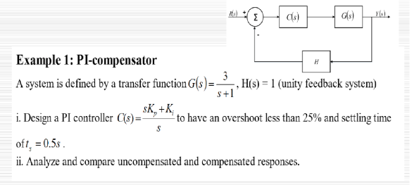Solved Example 1: PI-compensator A system is defined by a | Chegg.com
