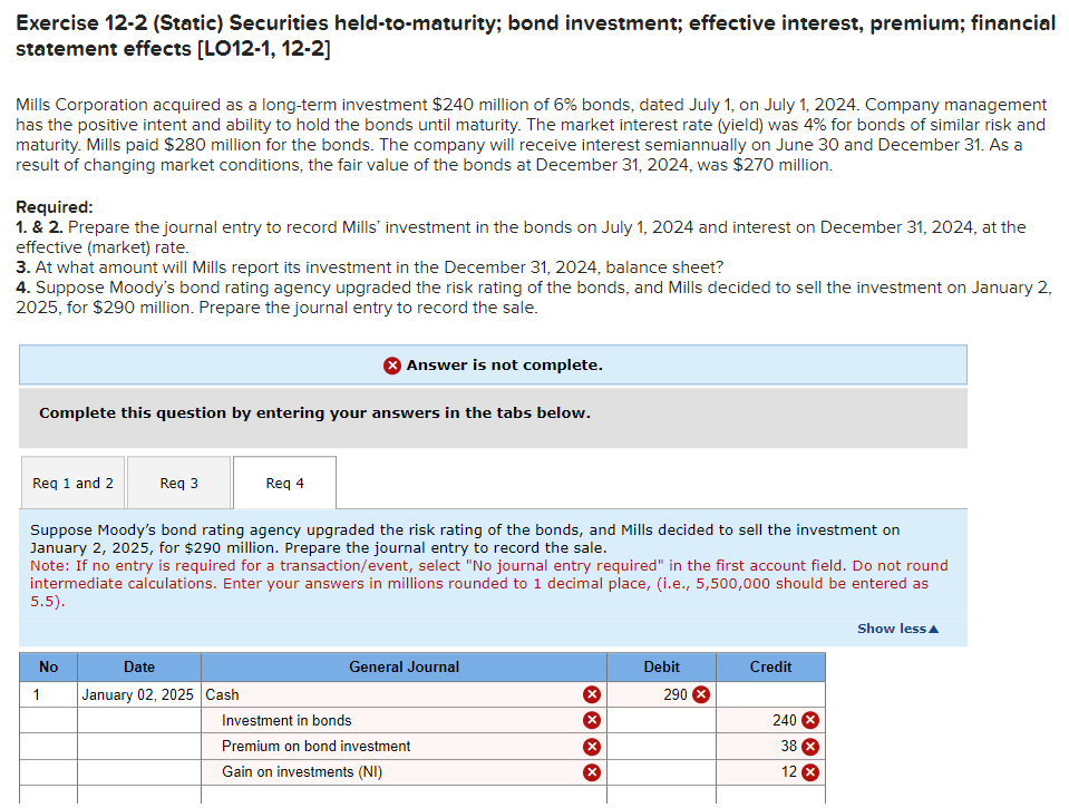Solved Exercise 12-2 (Static) Securities held-to-maturity; | Chegg.com