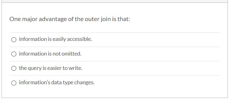 Solved A join in which rows that do not have matching values | Chegg.com