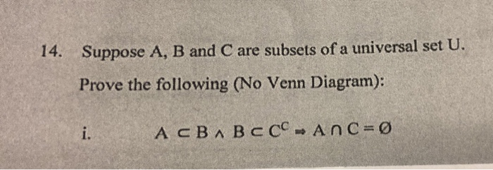 Solved Suppose A, B and C are subsets of a universal set U | Chegg.com