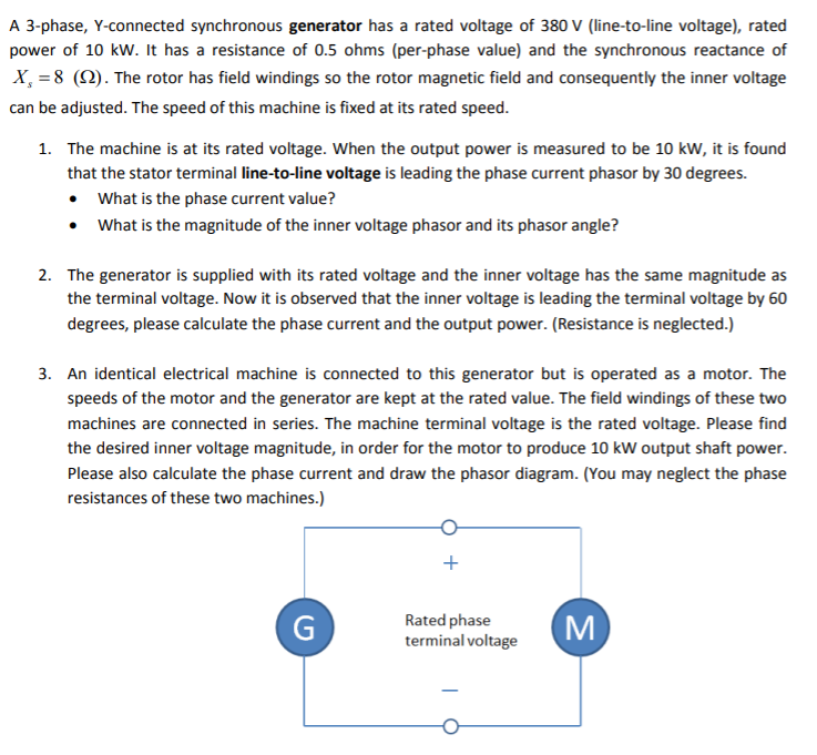 Solved A 3-phase, Y-connected synchronous generator has a | Chegg.com
