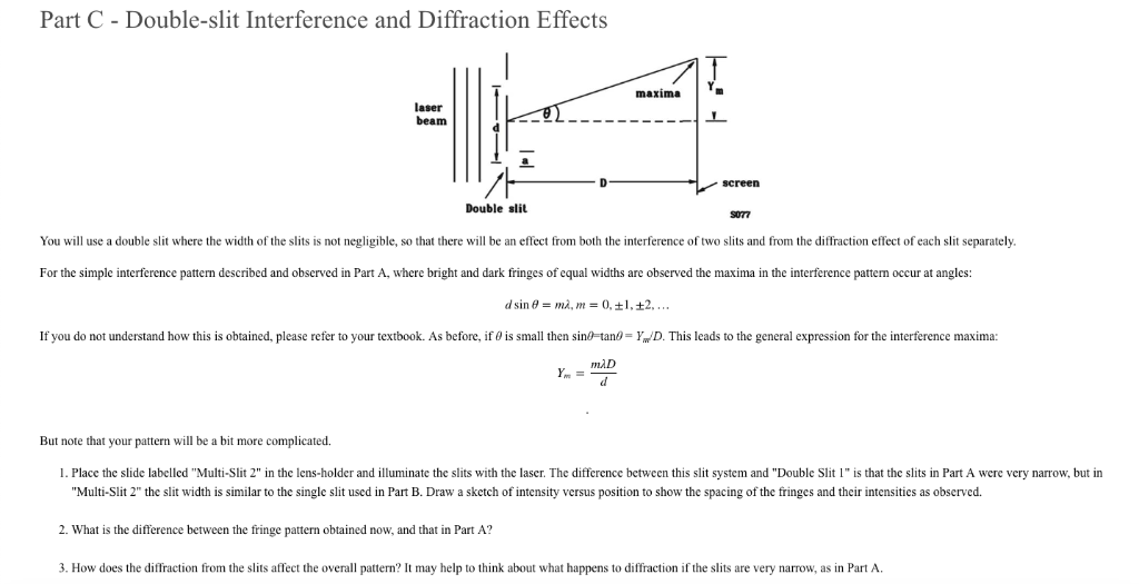 Solved Part B Single Slit Diffraction If A Monochromatic