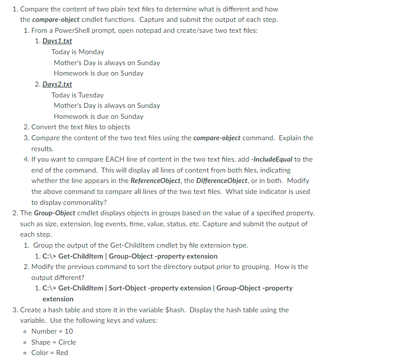 Solved 1. Compare the content of two plain text files to | Chegg.com