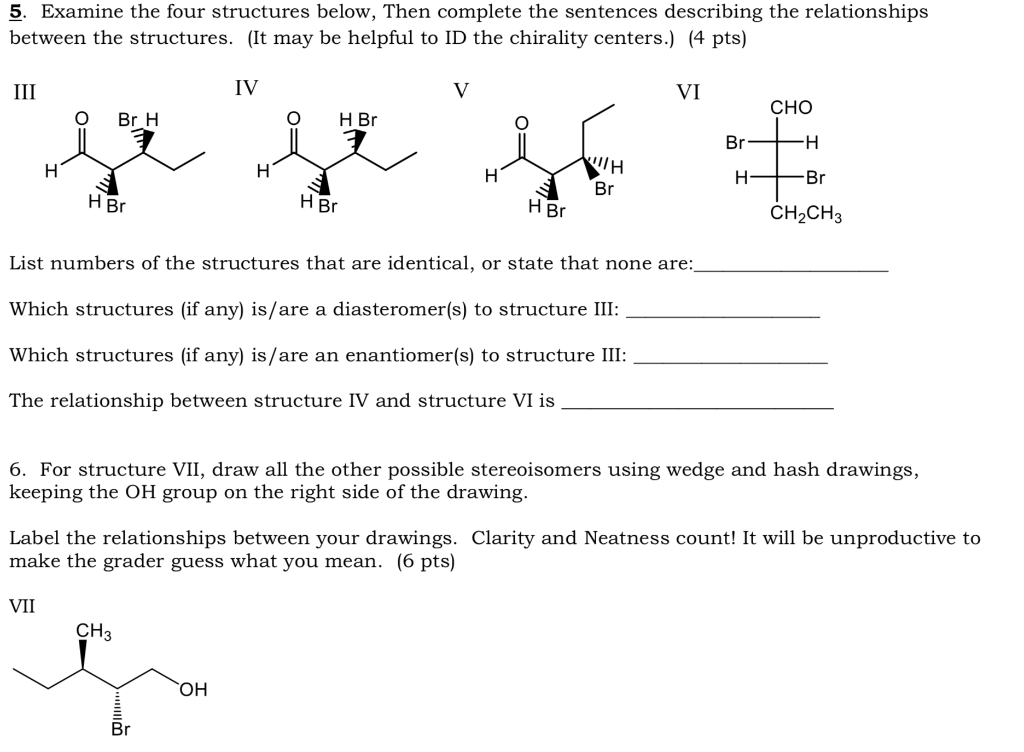 Solved 5. Examine the four structures below, Then complete | Chegg.com