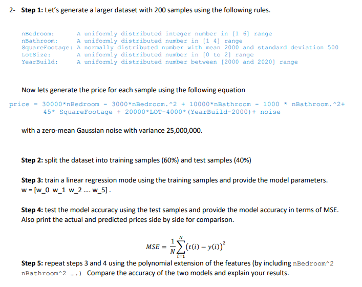2- Step 1: Let's generate a larger dataset with 200 | Chegg.com