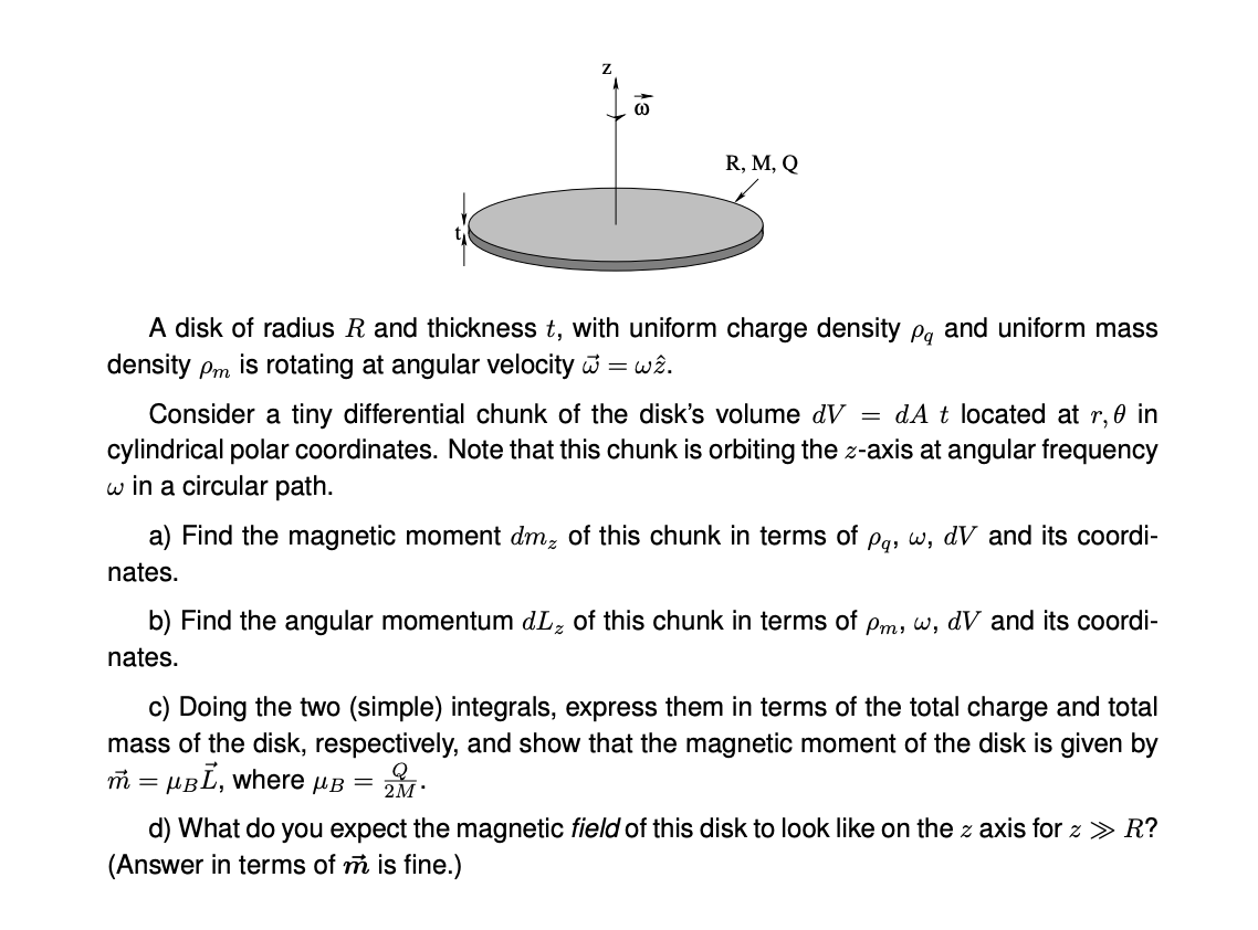Solved A disk of radius R and thickness t, with uniform | Chegg.com