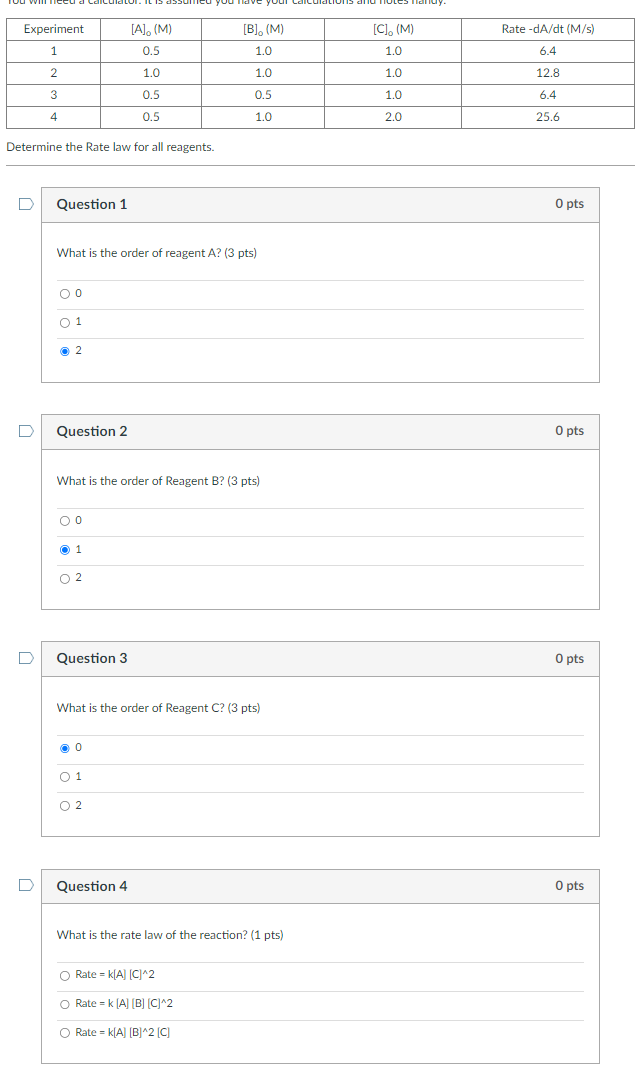 Solved Determine the Rate law for all reagents. Question 1 0 | Chegg.com