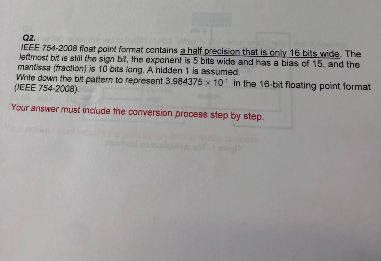 Solved Q2. IEEE 754-2008 float point format contains a half | Chegg.com