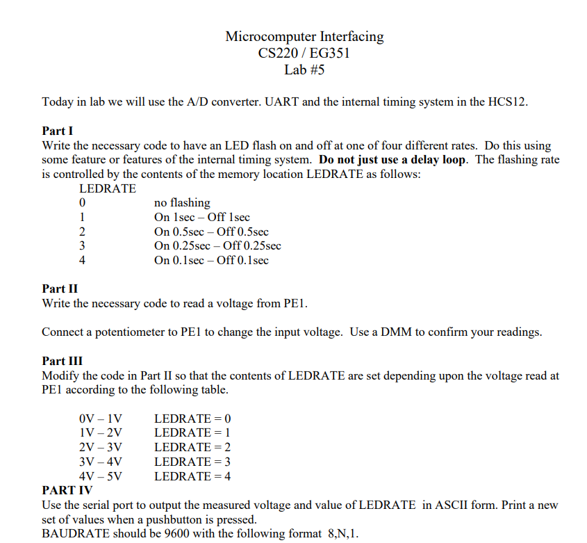 Solved Microcomputer Interfacing CS220 / EG351 Lab#5 Today | Chegg.com