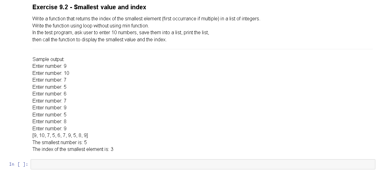 Solved Exercise 9.2 - ﻿Smallest value and index Code in | Chegg.com