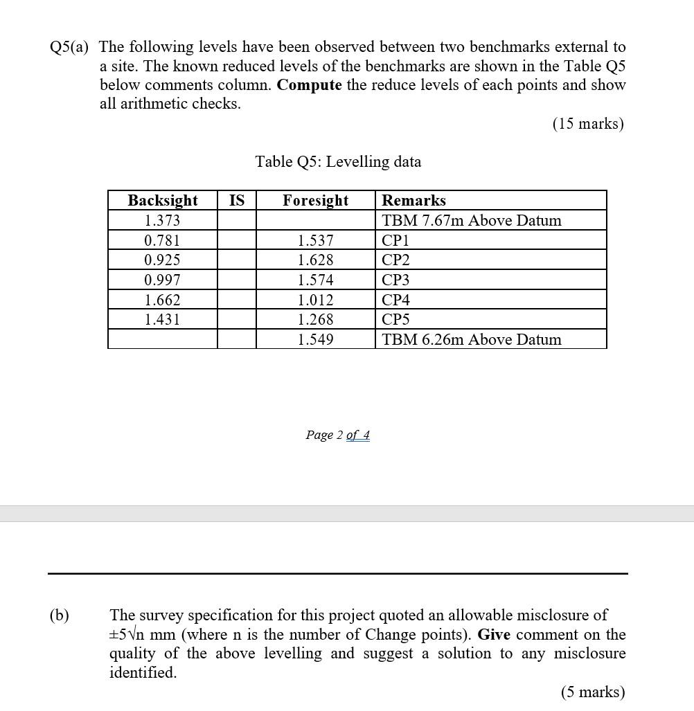 Solved Q5(a) The following levels have been observed between | Chegg.com