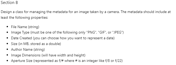 Solved Section B Design a class for managing the metadata | Chegg.com