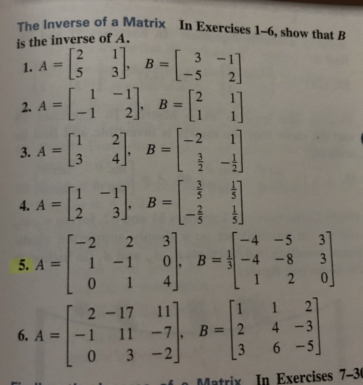 Solved The Inverse of a Matrix In Exercises 1-6, show that B | Chegg.com
