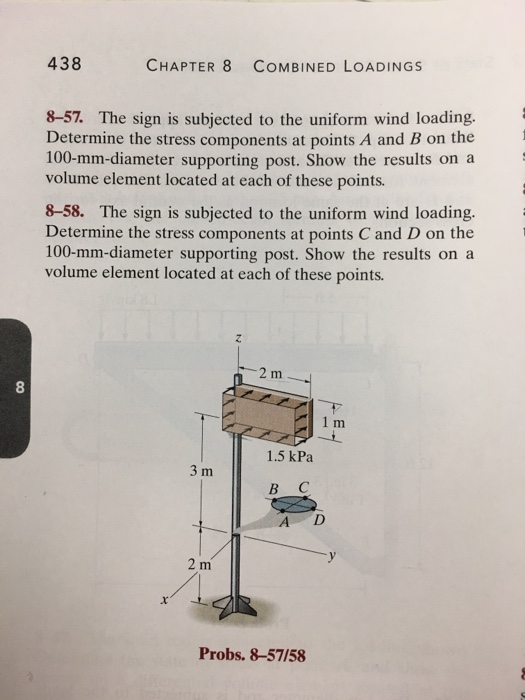 Solved 438 CHAPTER 8 COMBINED LOADINGS 8-57. The sign is | Chegg.com
