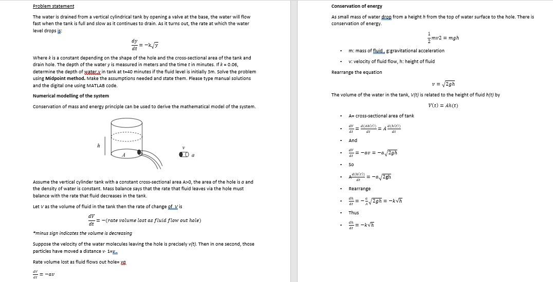 Solved Problem statement Conservation of energy The water is | Chegg.com
