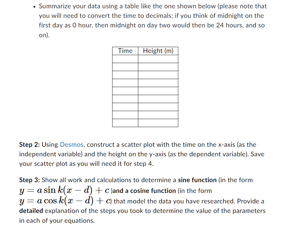 Solved - Summarize your data using a table like the one | Chegg.com