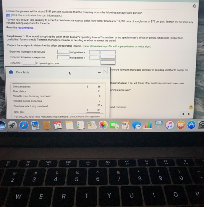 Solved Tolman Sunglasses sell for about $157 per pair. | Chegg.com