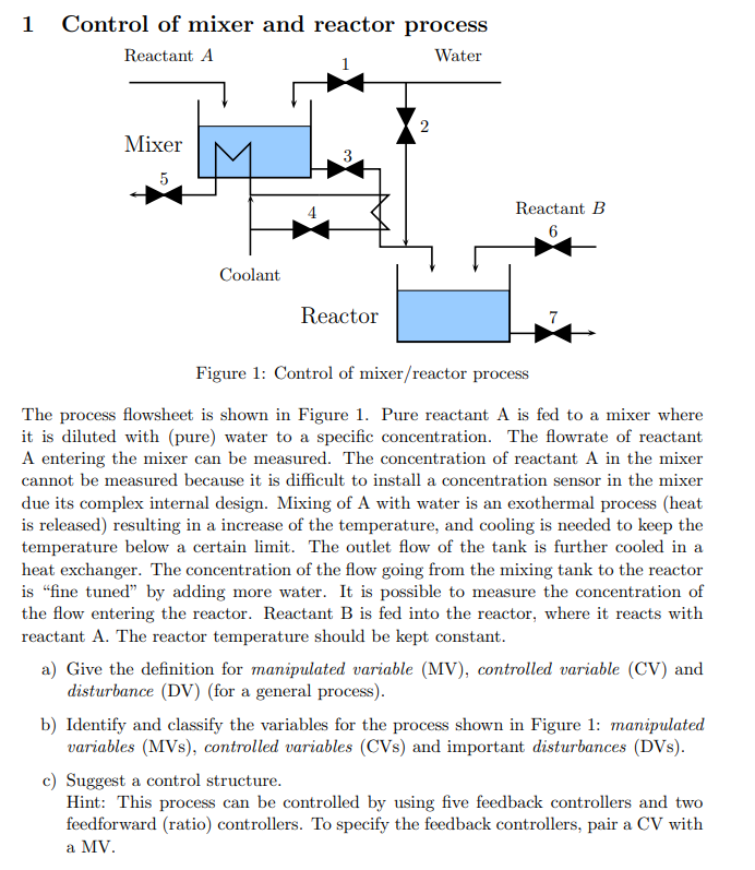 Solved 1 Control of mixer and reactor process Figure 1: | Chegg.com