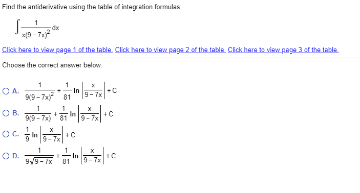 Solved Find the antiderivative using the table of | Chegg.com