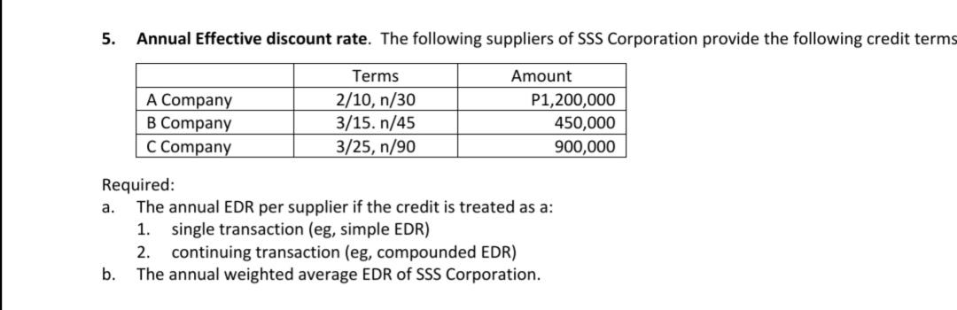 5. Annual Effective discount rate. The following | Chegg.com