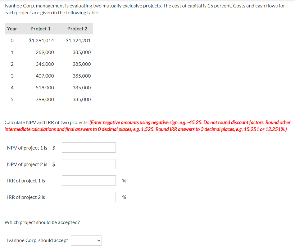 Solved Ivanhoe Corp. management is evaluating two mutually | Chegg.com