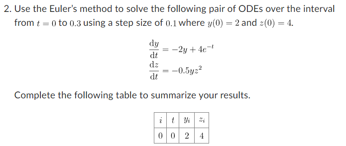 Solved 2. Use the Euler's method to solve the following pair | Chegg.com
