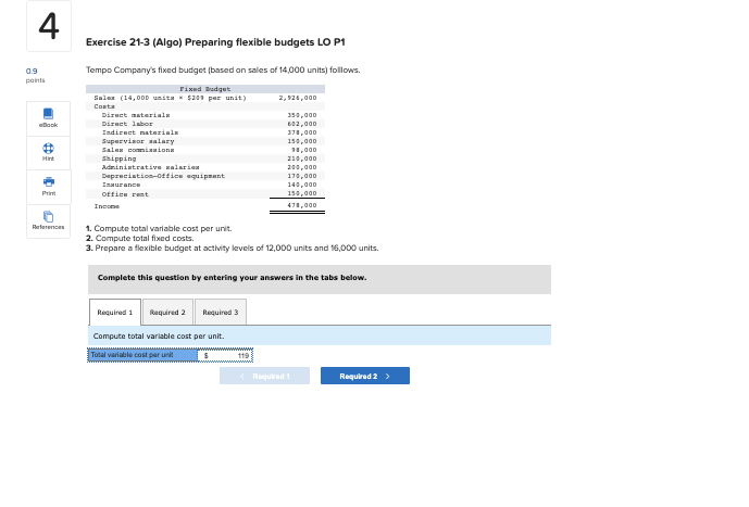 Exercise 21-3 (Algo) Preparing flexible budgets LO P1 | Chegg.com