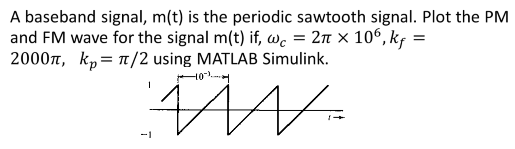 A baseband signal, m(t) is the periodic sawtooth | Chegg.com
