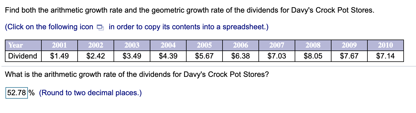 Solved Find both the arithmetic growth rate and the | Chegg.com