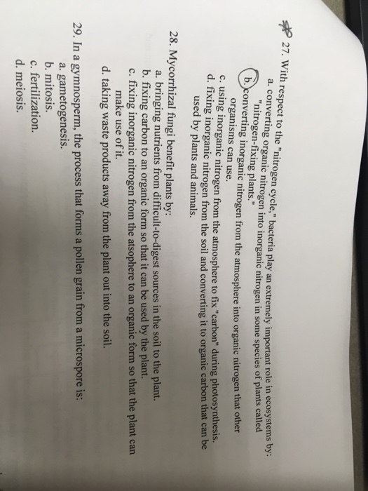 Solved 27. With respect to the "nitrogen cycle, bacteria | Chegg.com