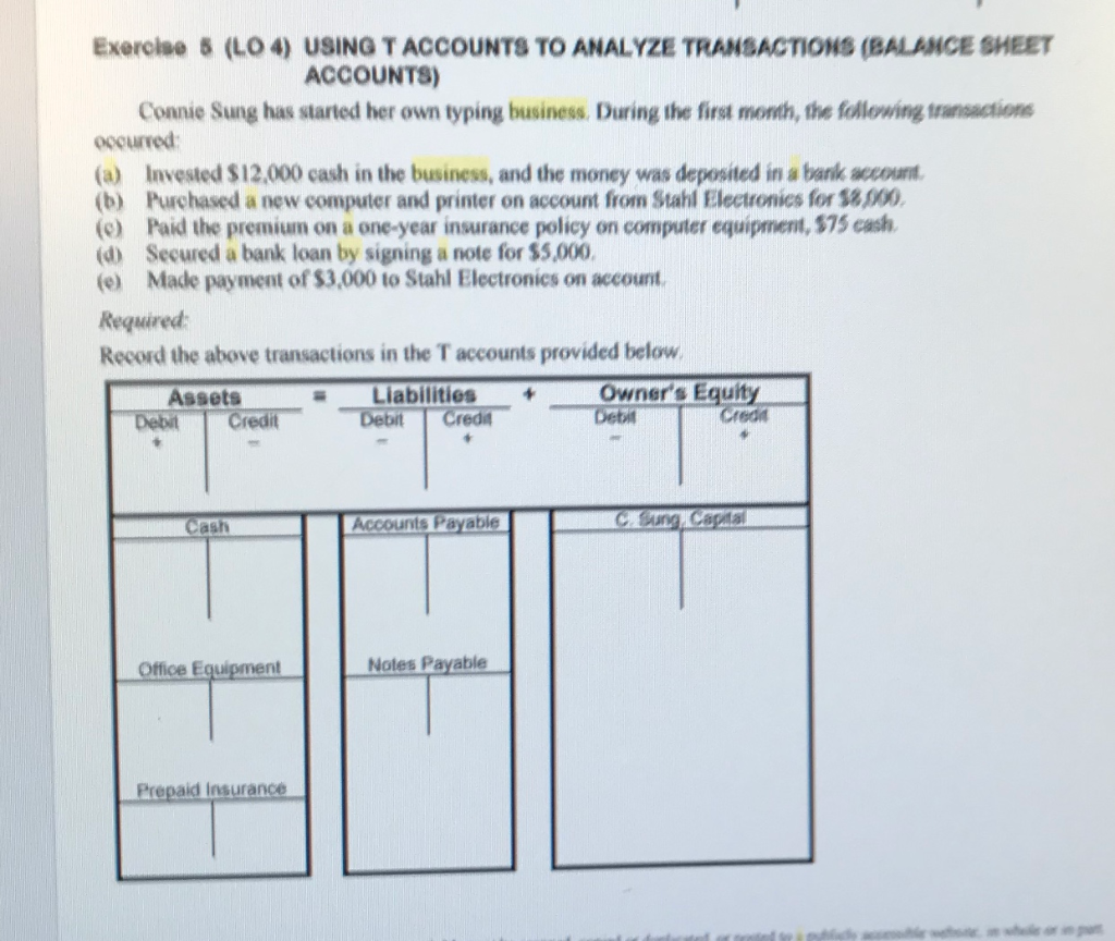 Solved Exercise 8 (L04) USING T ACCOUNTS TO ANALYZE | Chegg.com