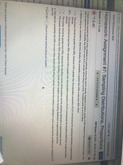 Solved Homework: Assignment #7: Sampling Distributions, | Chegg.com