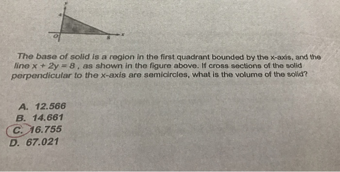 Solved The base of solid is a region in the first quadrant | Chegg.com