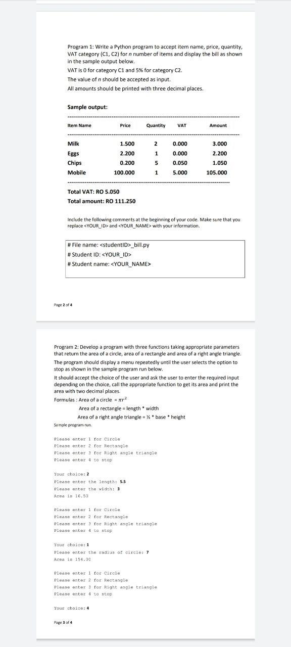 Solved Program 1: Write a Python program to accept item | Chegg.com