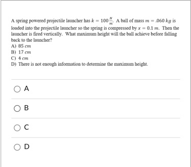 Solved A spring powered projectile launcher has k = 100 A | Chegg.com