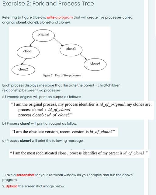 Solved Exercise 2: Fork and Process Tree Referring to Figure | Chegg.com