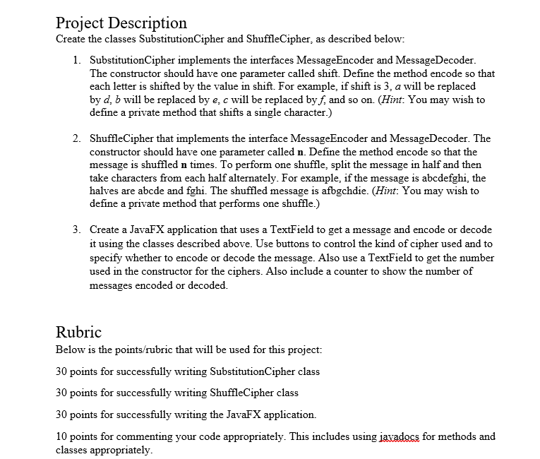 Solved Project Description Create the classes | Chegg.com