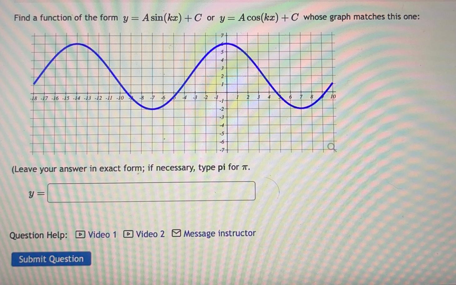 Solved Find a function of the form y=Asin(kx)+C or | Chegg.com
