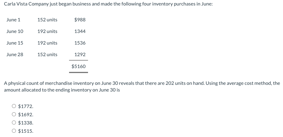 Solved Carla Vista Company just began business and made the | Chegg.com