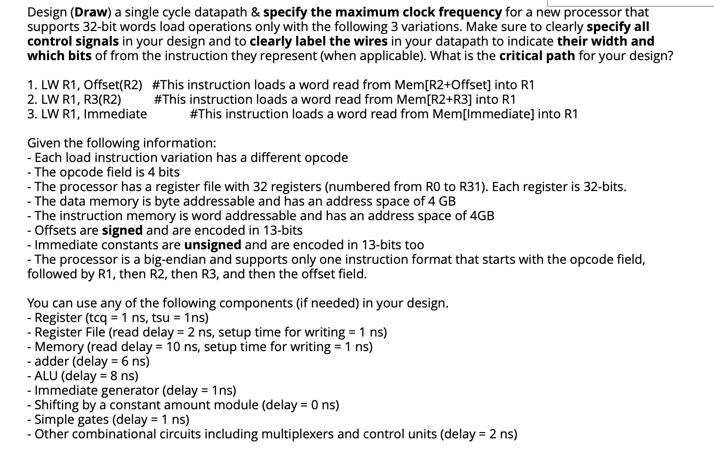 Design (Draw) a single cycle datapath & specify the | Chegg.com