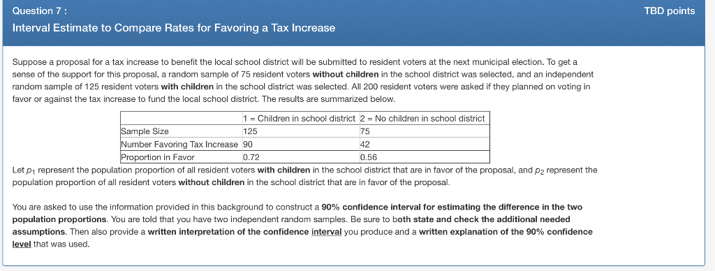 Solved TBD points Question 7: Interval Estimate to Compare | Chegg.com
