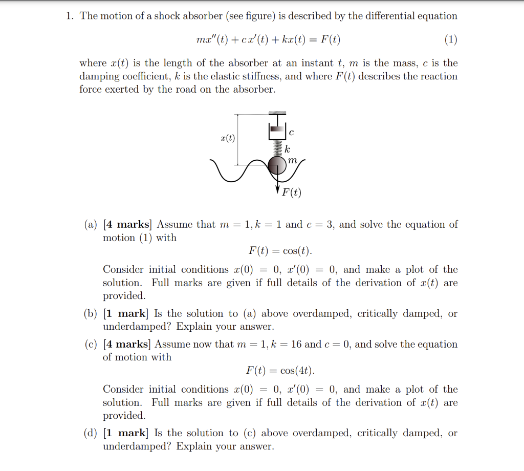 Solved 1. The motion of a shock absorber (see figure) is | Chegg.com