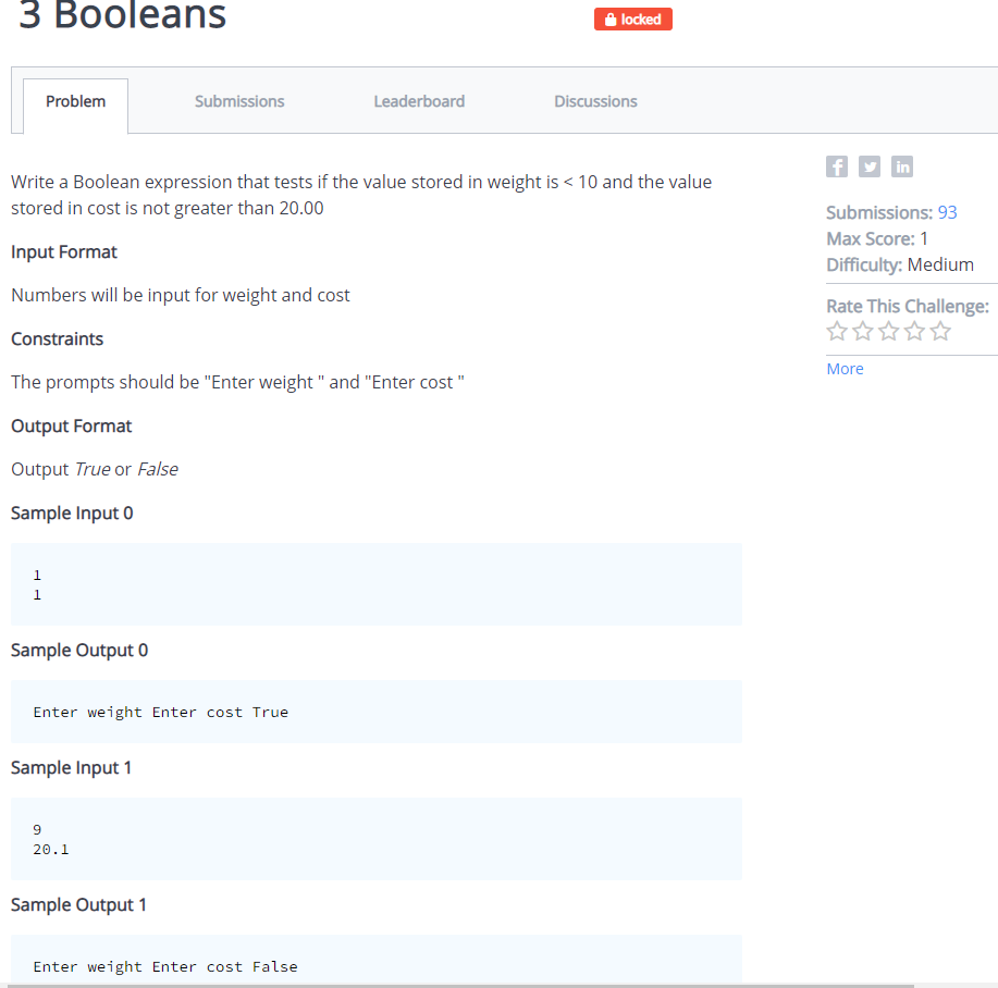 Solved 3 Booleans locked Problem Submissions Leaderboard | Chegg.com