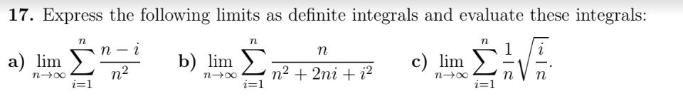 Solved 17. Express the following limits as definite | Chegg.com