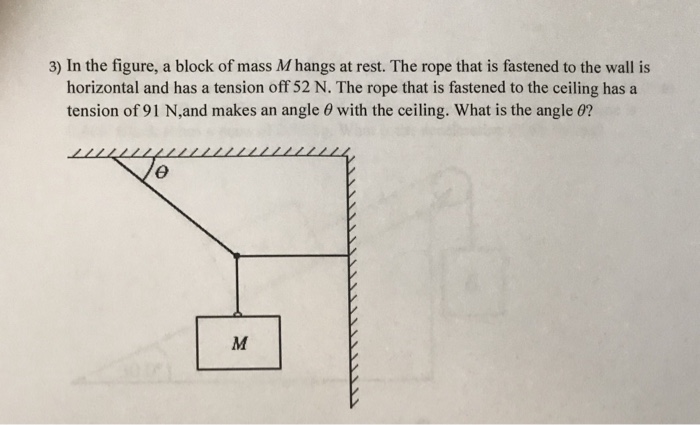 Solved 3) In the figure, a block of mass M hangs at rest. | Chegg.com