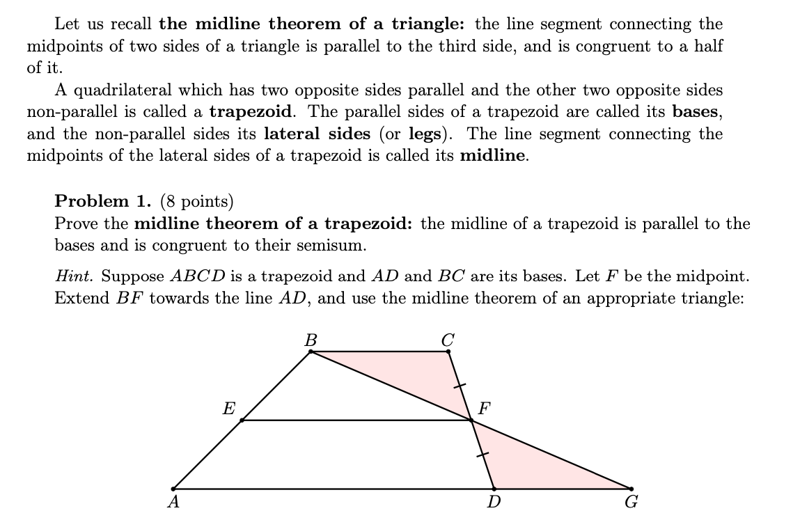 Solved Let us recall the midline theorem of a triangle: the | Chegg.com