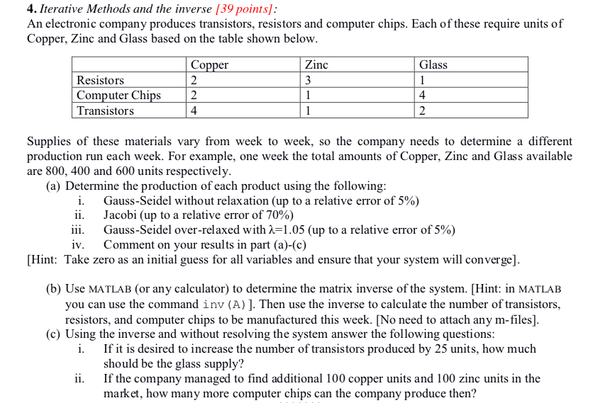 Solved 4. Iterative Methods and the inverse [ 39 points]: An | Chegg.com