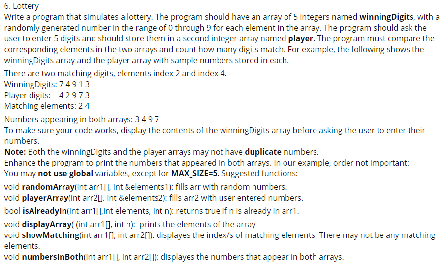 Solved 6. Lottery Write a program that simulates a lottery. | Chegg.com