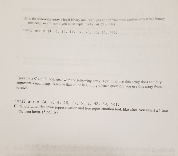 Solved is the following array a legal binary min heap. yes | Chegg.com