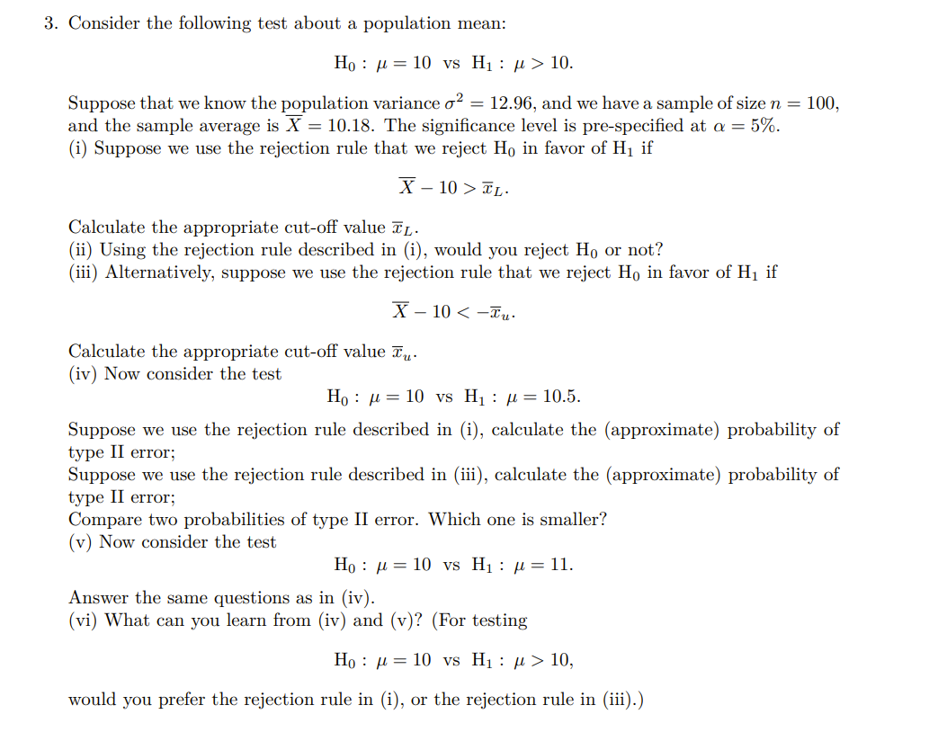 Solved 3. Consider the following test about a population | Chegg.com